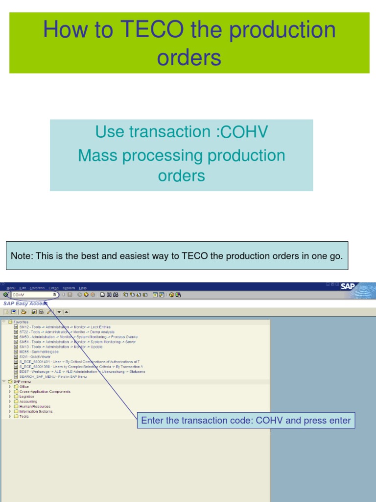 TECO Process for Production Orders in SAP | PDF