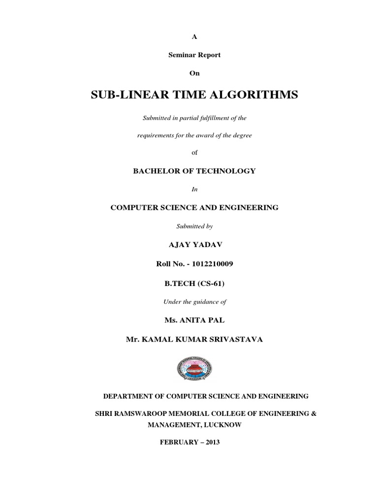 Sublinear Time Algorithm Pdf Time Complexity Mathematical Relations