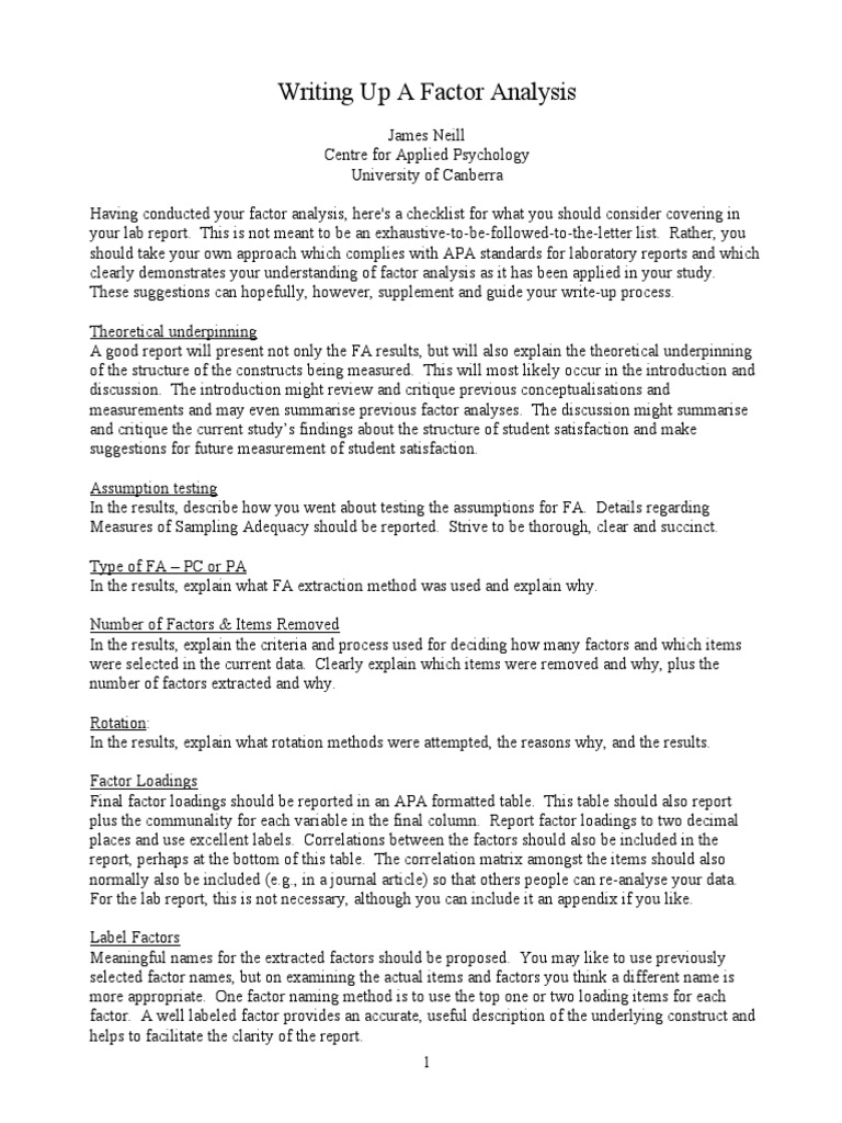 Writing Up A Factor Analysis | PDF | Factor Analysis | Psychology