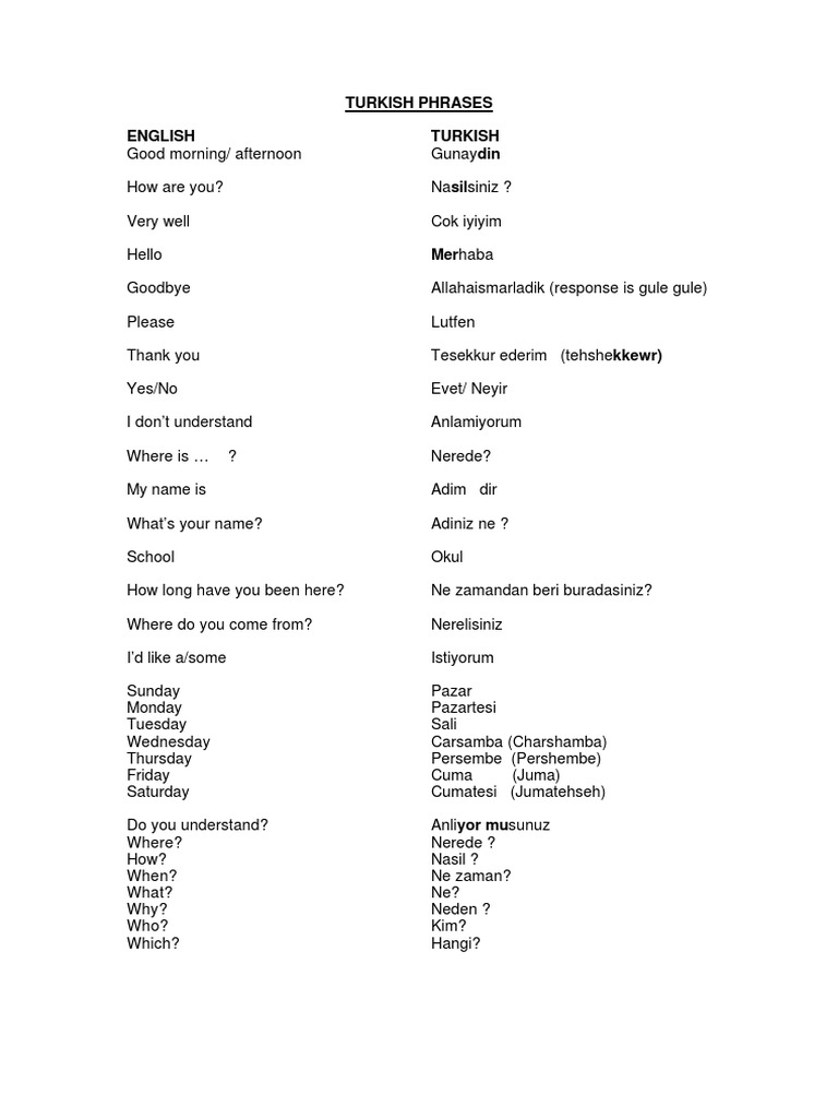 Turkish Phrases | PDF