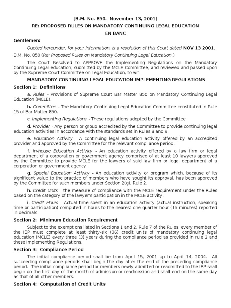BM 850 MCLE Implementing Rules | PDF | Government | Justice