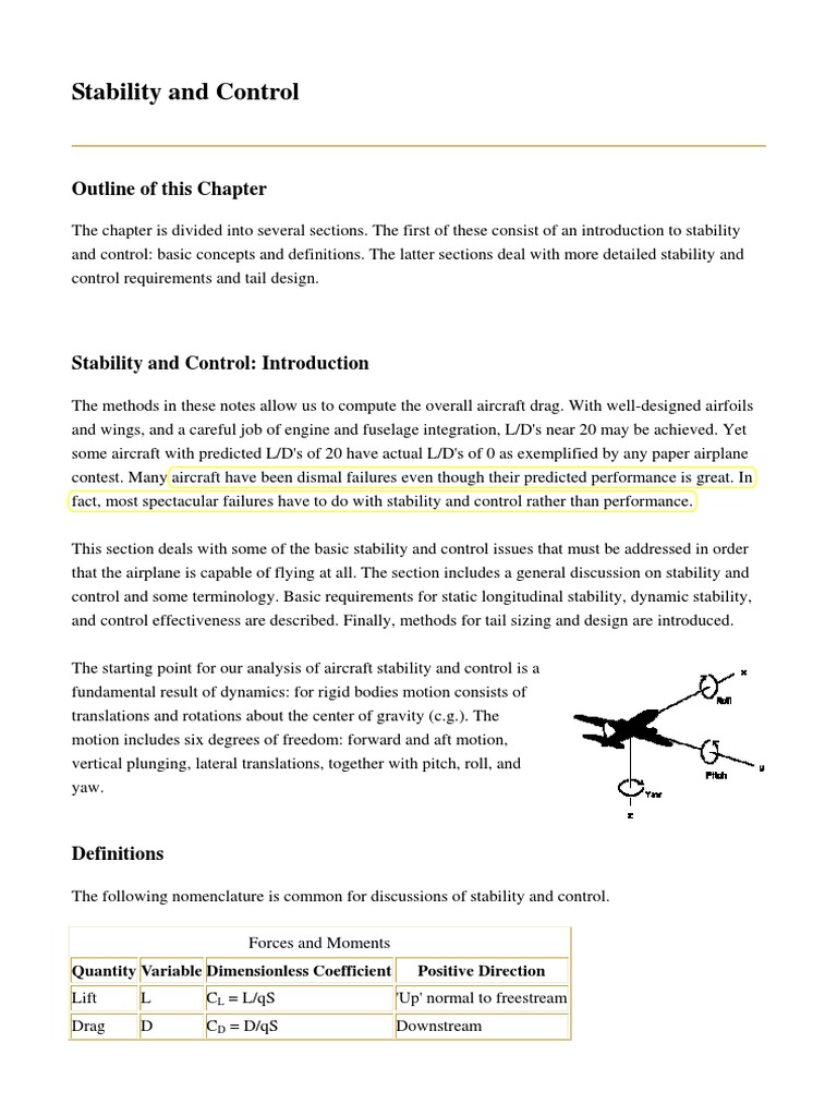 Aircraft Stability and Control Basics | PDF | Flight Dynamics (Fixed ...