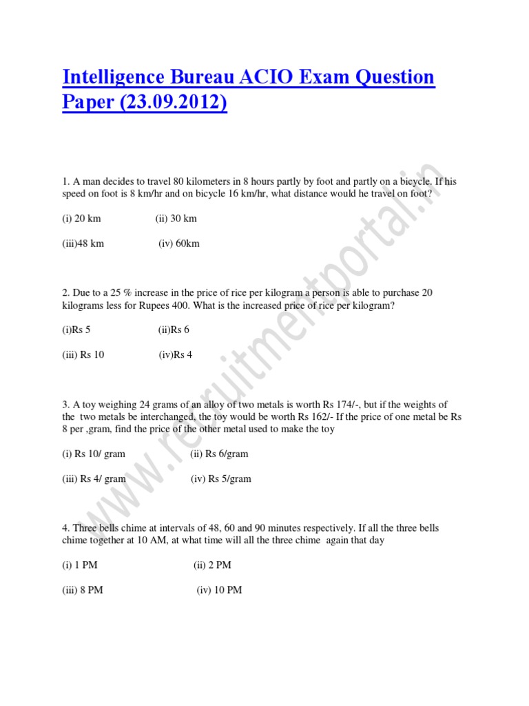 IB ACIO Exam Question Paper 2012 | PDF