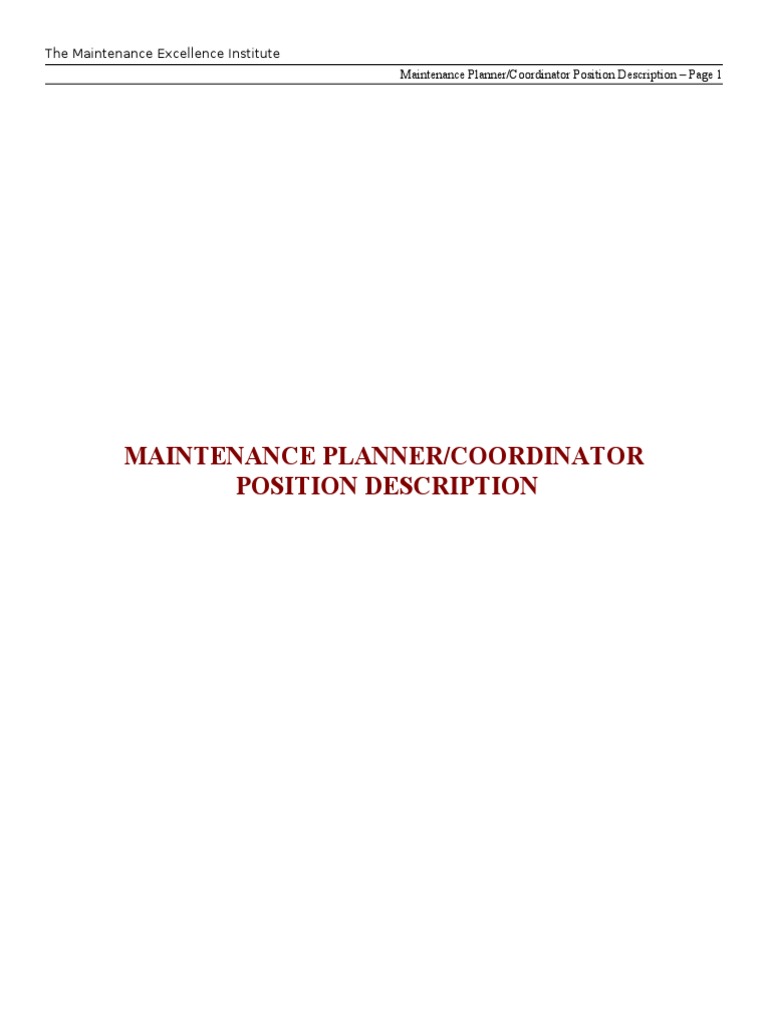 Maintenance Planner Position Description | PDF | Computing | Business