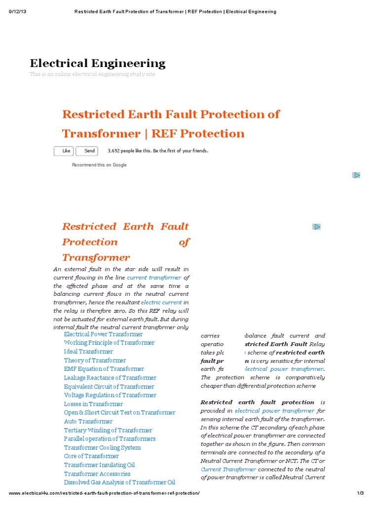 Restricted Earth Fault Protection | PDF | Transformer | Power Electronics