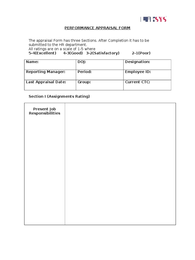 Performance Appraisal Form Template | PDF