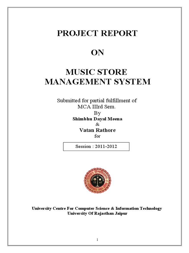 Project Report On Music Store Management System: Submitted For Partial ...