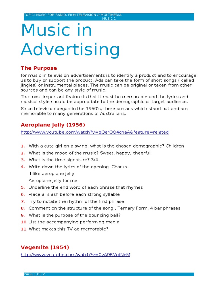 Music in Advertising | PDF | Television Advertisement | Advertising