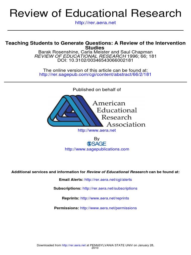 Teaching Students to Generate Questions: A Review of the Effectiveness ...