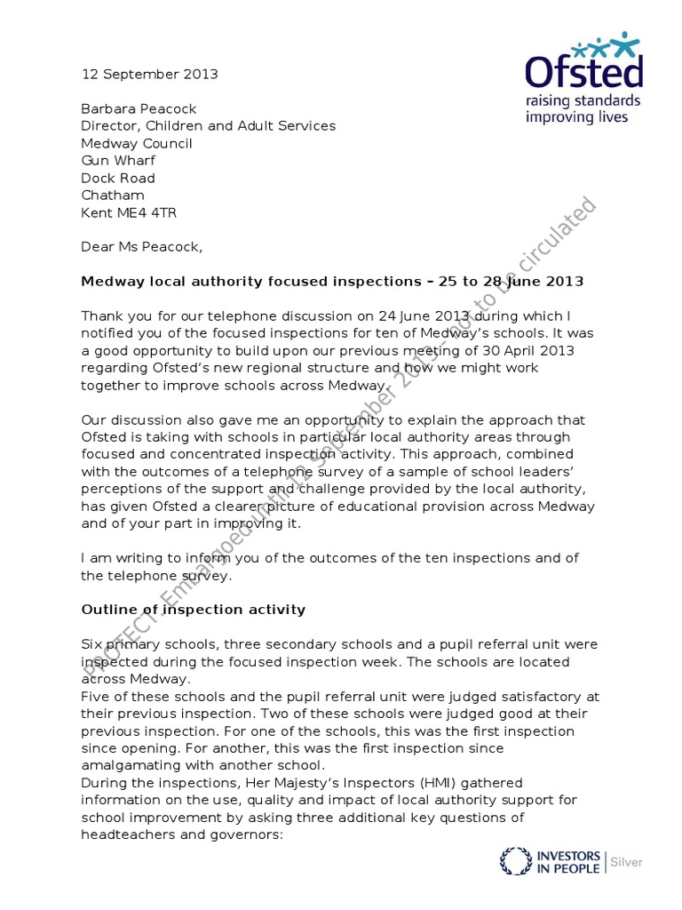 Medway Focused Inspection Letter v8 FINAL Embargoed 050913 | PDF ...
