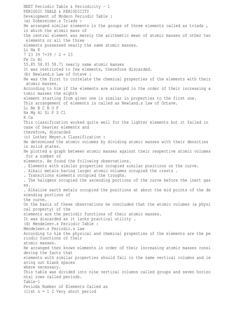 Odic Table Periodicity Neet | PDF | Ion | Periodic Table
