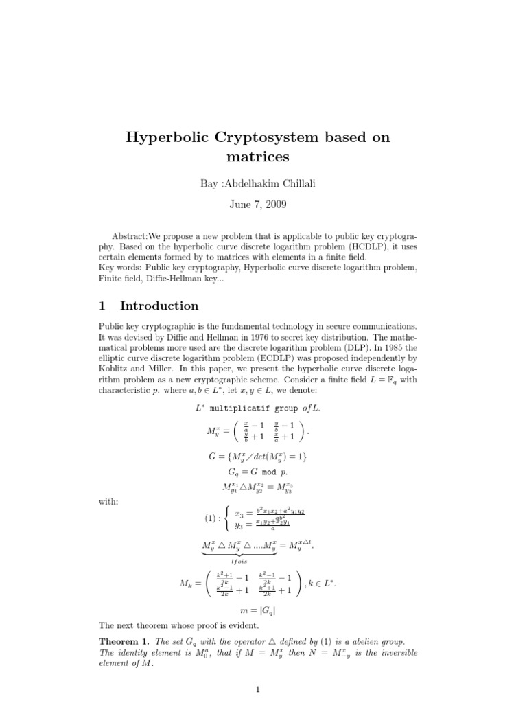 Hyperbolic Cryptosystem | PDF | Key (Cryptography) | Public Key Cryptography