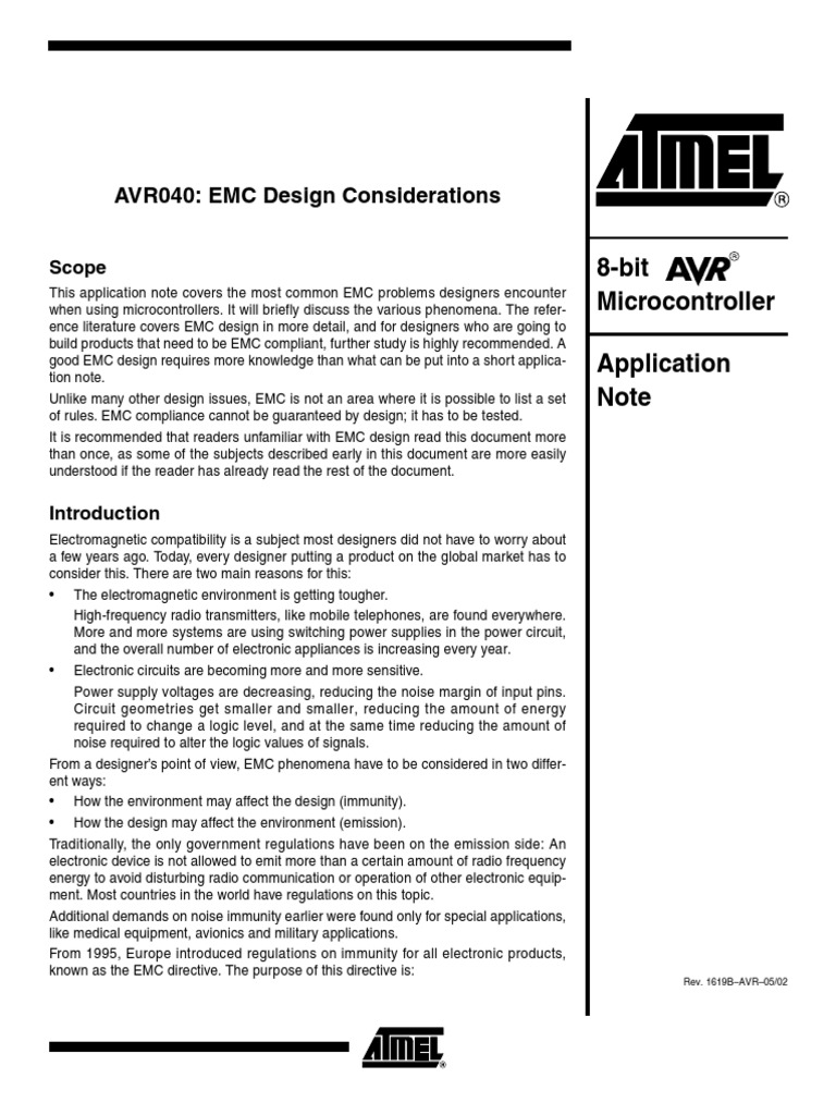 AVR040: EMC Design Considerations: 8-Bit Microcontroller Application Note | PDF ...