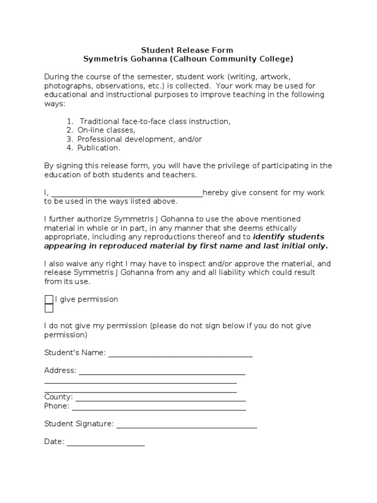 Student Work Release Consent Form | PDF