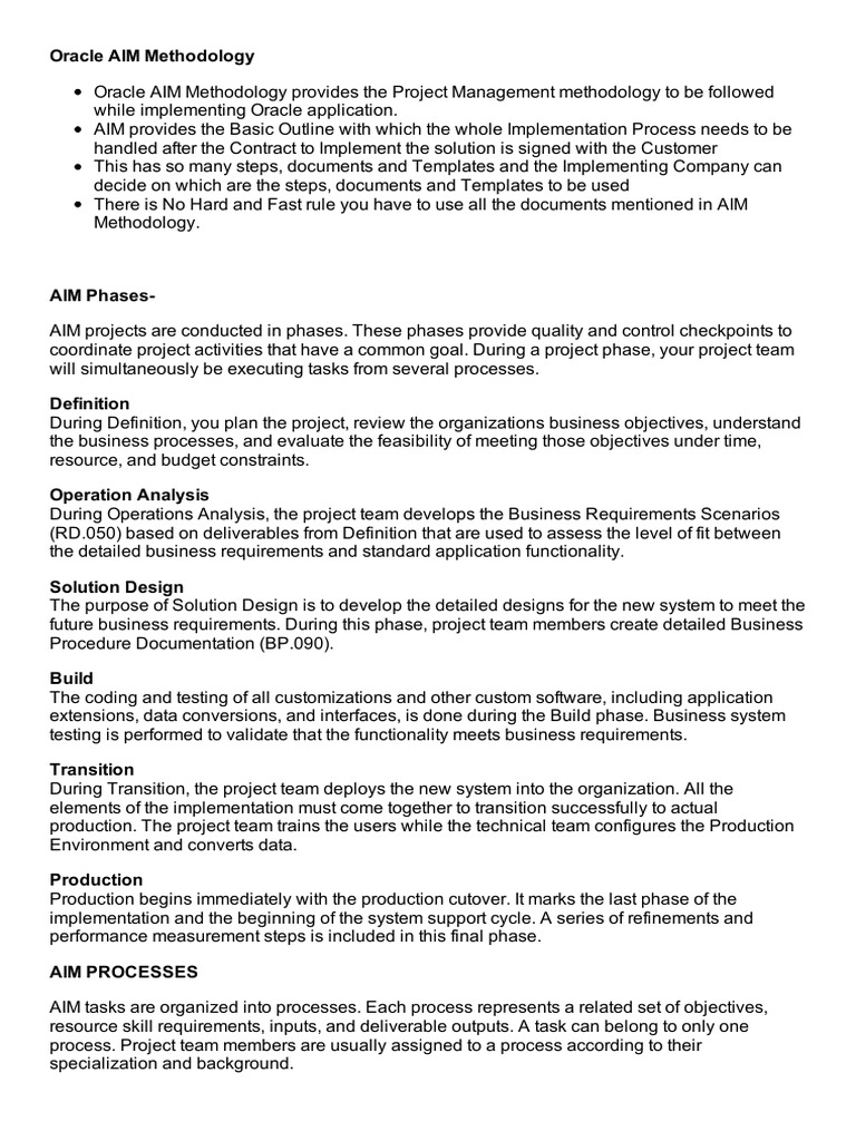 Overvieww of AIM Methodology Oracle | PDF | Business Process | Software ...