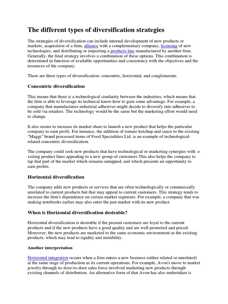 The Different Types of Diversification Strategies | PDF | Market ...