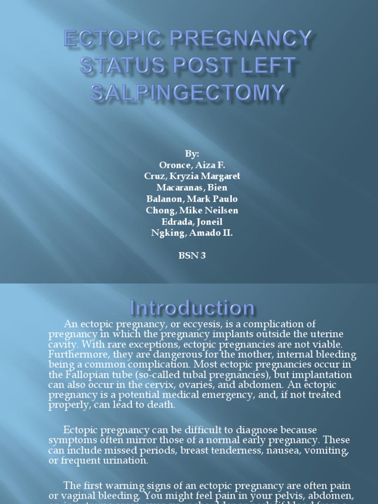 Ectopic Pregnancy Status Post Left Salpingectomy | PDF | Labia | Vagina