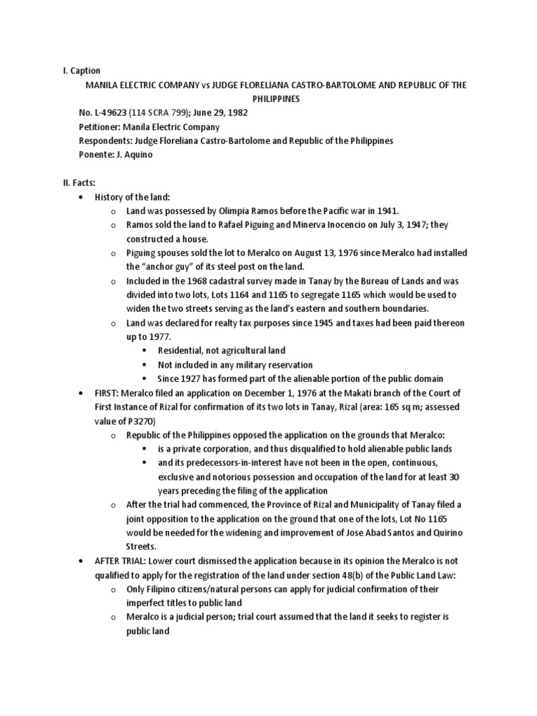 Meralco Vs Castro-Bartolome (Self) | PDF | Adverse Possession | Property
