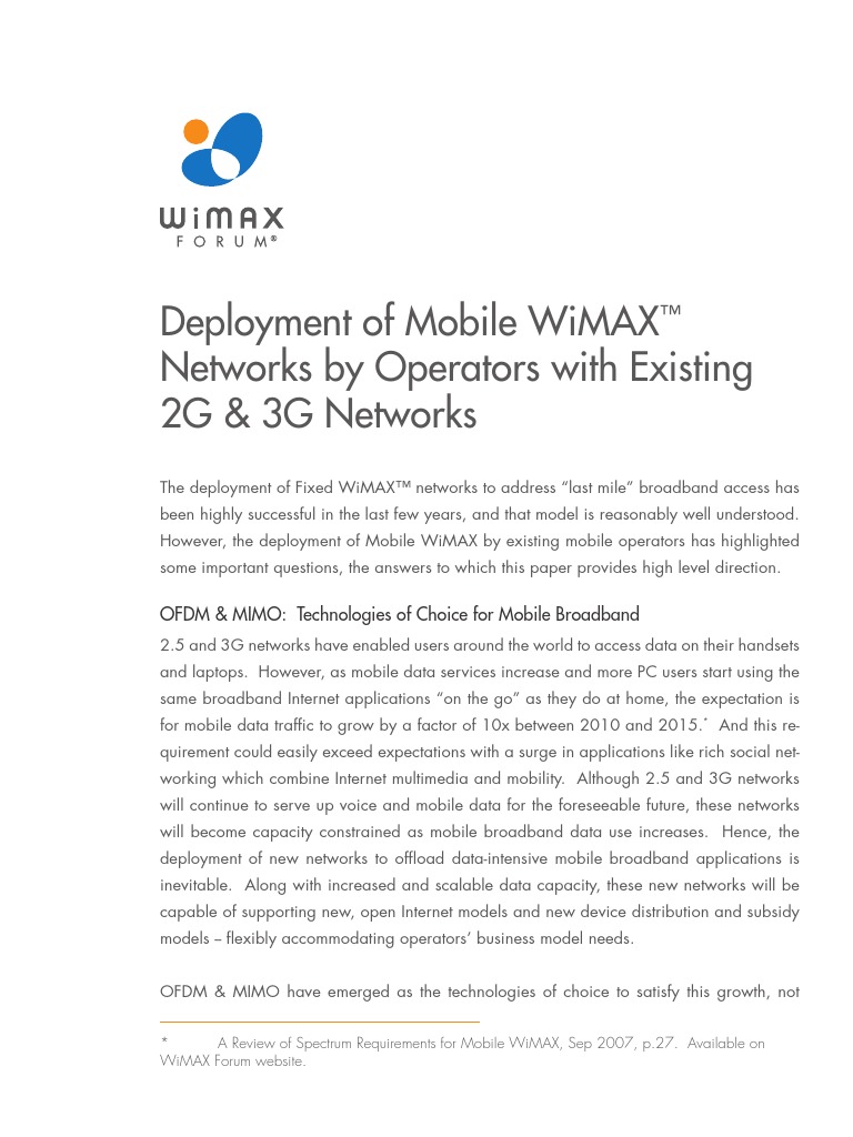 Deployment of Mobile Wimax | PDF | Wi Max | Mobile Broadband