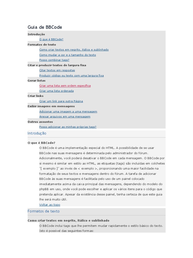 Guia de BBCode | PDF | Cor | Html