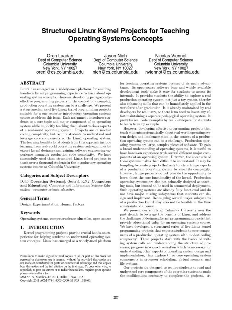 Kernel Programming Projects | PDF | Scheduling (Computing) | Operating System