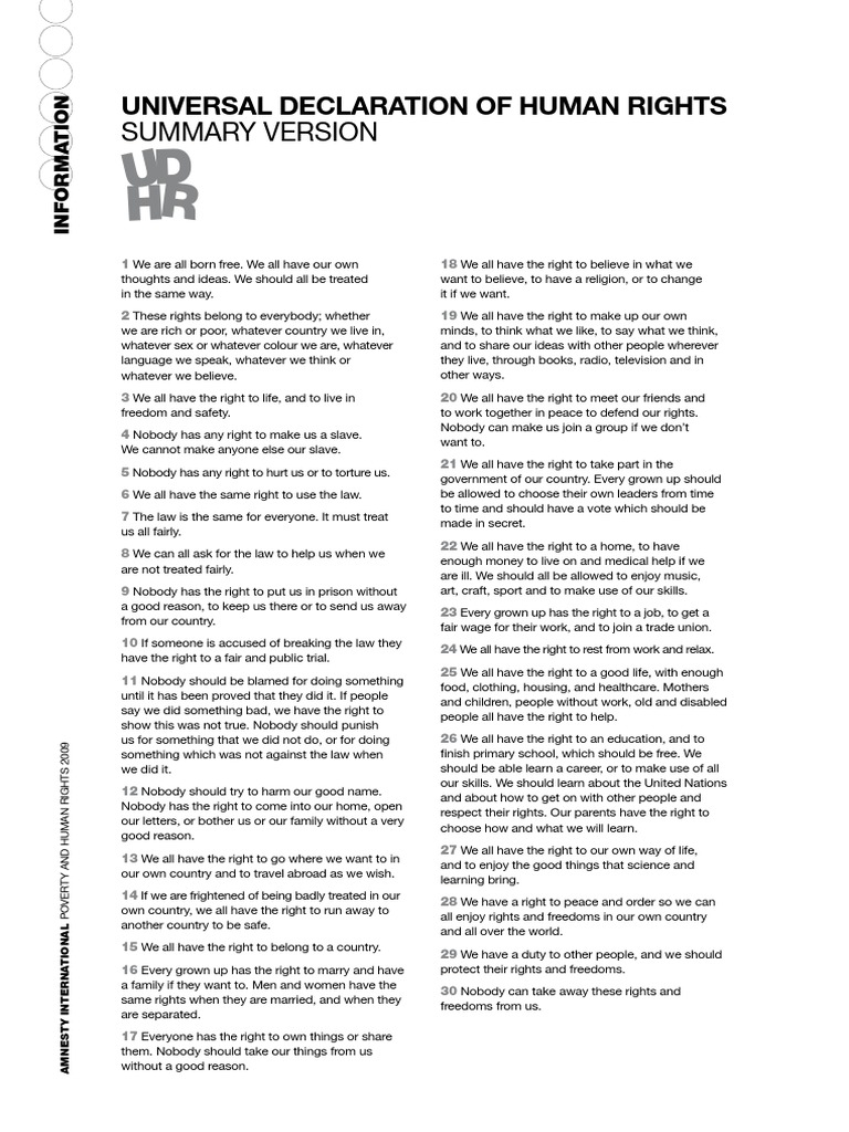 Universal Declaration of Human Rights Summary | PDF | Rights | Reason
