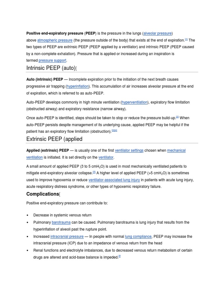 Intrinsic PEEP (Auto) : Positive End-Expiratory Pressure (PEEP) Is The ...