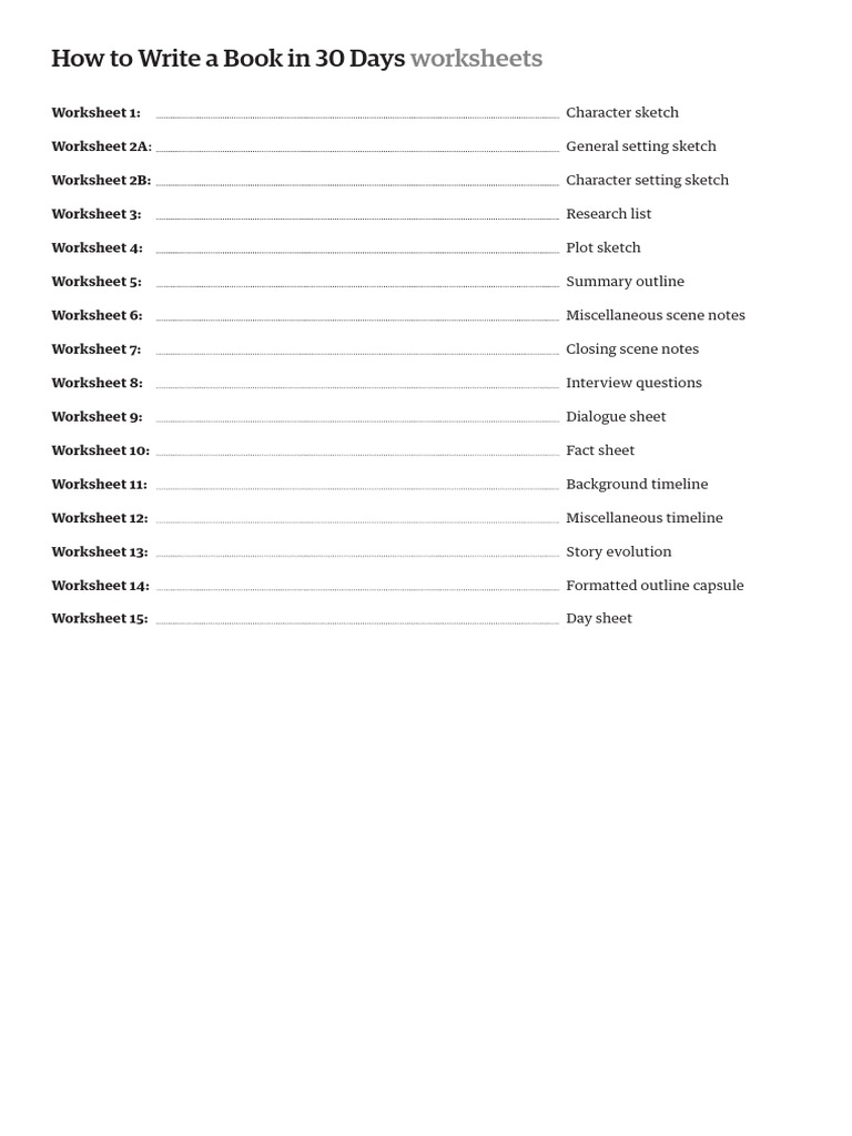 30-Day Book Writing Worksheets | PDF | Language Arts & Discipline