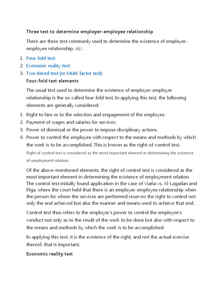 Three Test To Determine Employer | PDF | Employment | Common Law