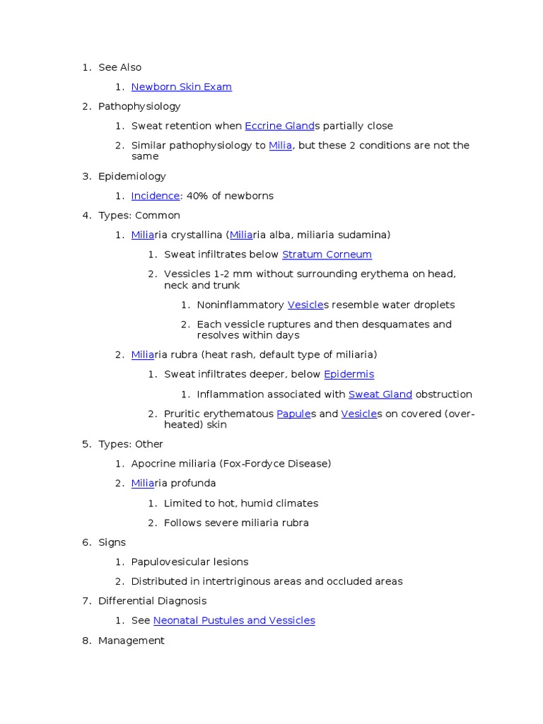 Miliaria Types and Management | PDF | Cutaneous Conditions | Diseases And Disorders