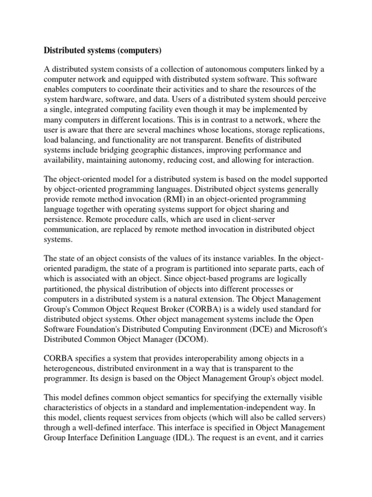 Distributed Systems An Overview Of Distributed Computing Concepts Including Distributed Objects