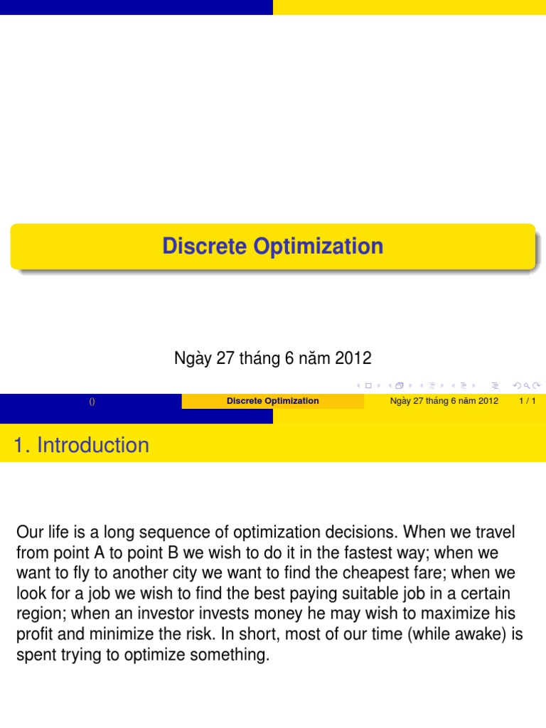 Discrete Optimization: Ngày 27 Tháng 6 Năm 2012 | PDF | Mathematical ...