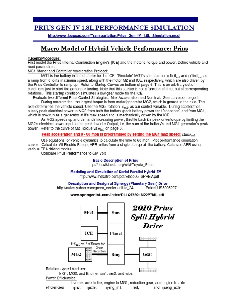Prius Gen IV 1.8L Simulation | PDF | Fuel Economy In Automobiles ...