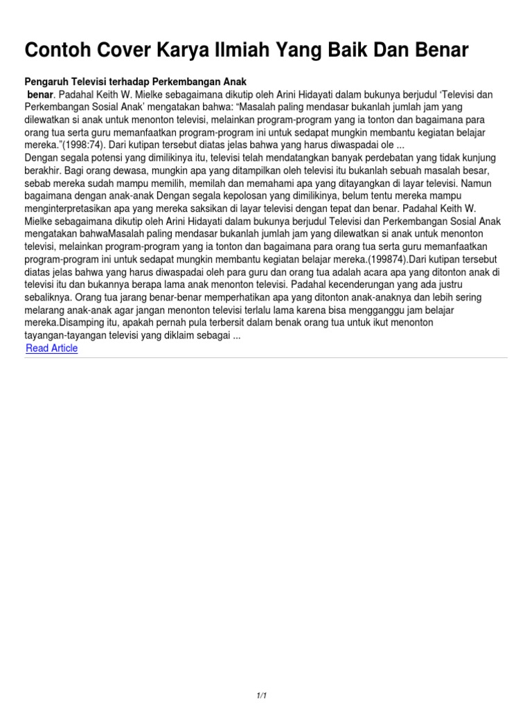 Contoh Cover Karya Ilmiah Yang Baik Dan Benar | PDF