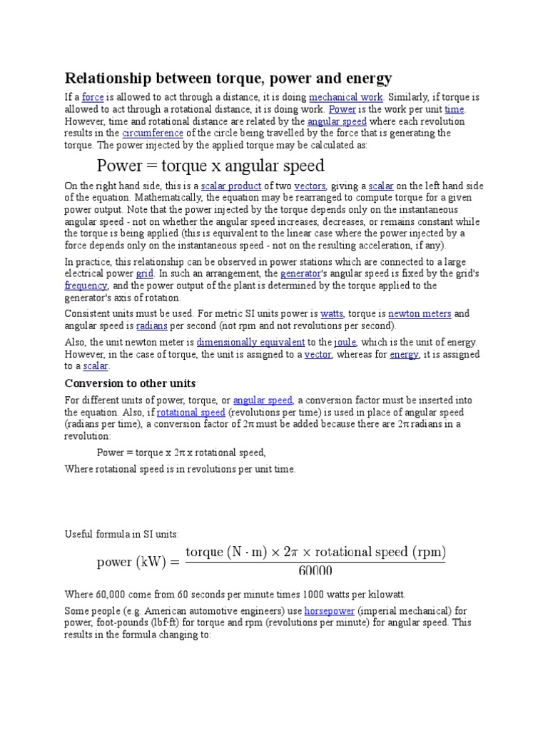 Relationship Between Torque | PDF | Torque | Power (Physics)