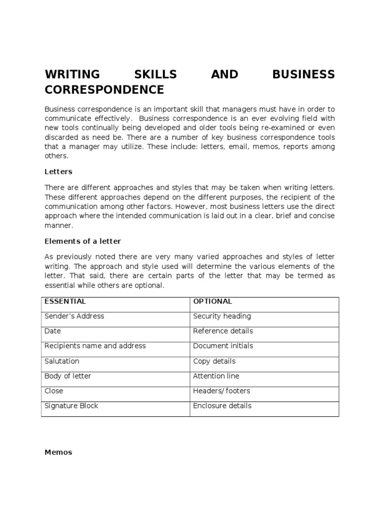 Writing Skills and Business Correspondence | PDF | Memorandum | Text