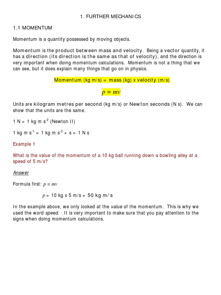 Momentum Student Notes | PDF | Momentum | Collision