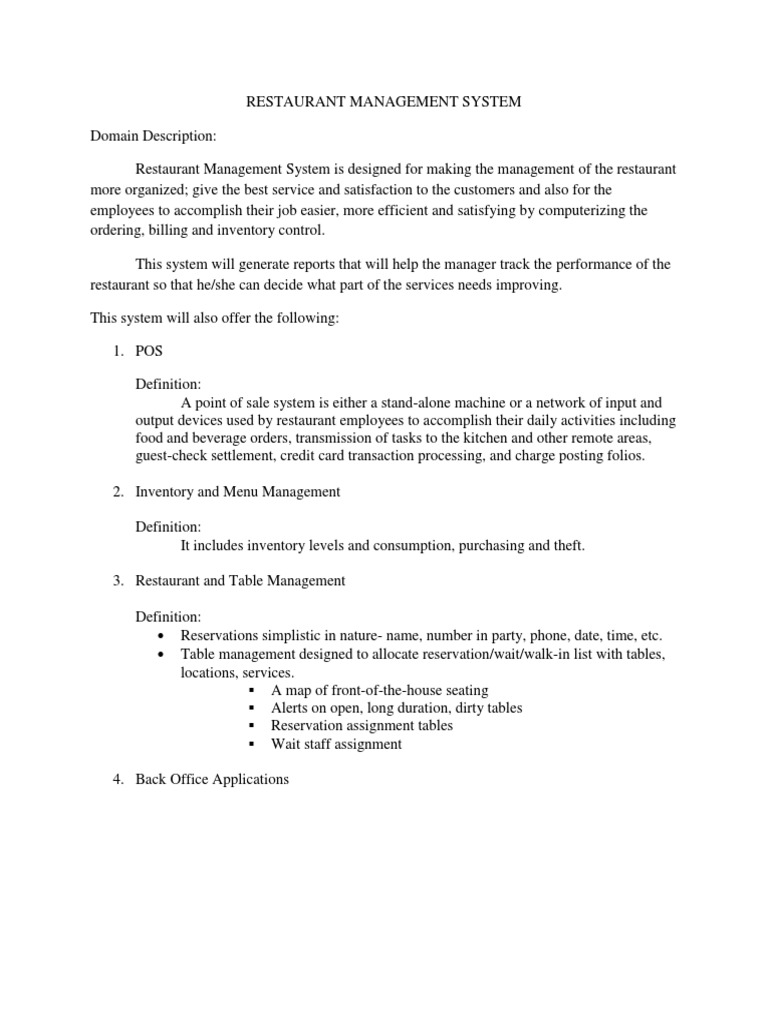 Restaurant Management System | PDF | Point Of Sale | Service Industries