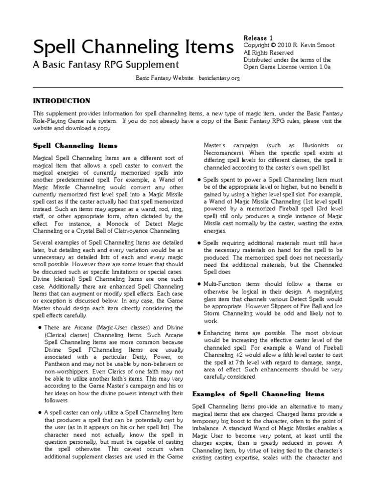 BF Spell Channeling Items r1 | PDF | Derivative Work | Copyright