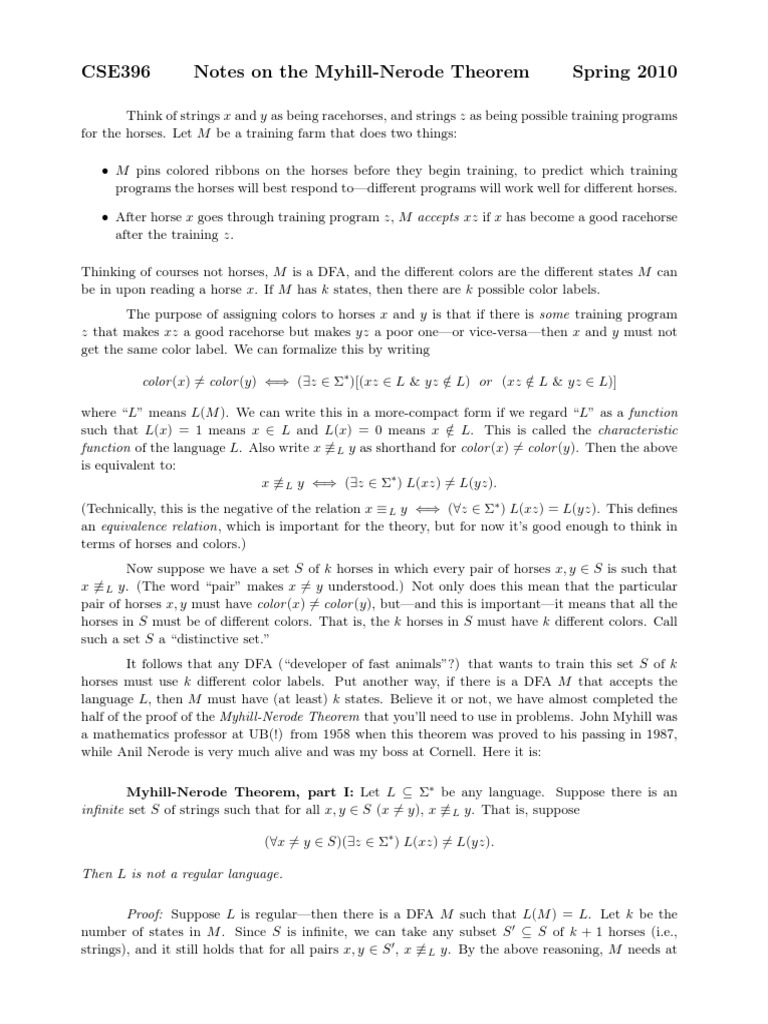 An Explanation of the Myhill-Nerode Theorem and its Application to Proving Languages are Non ...