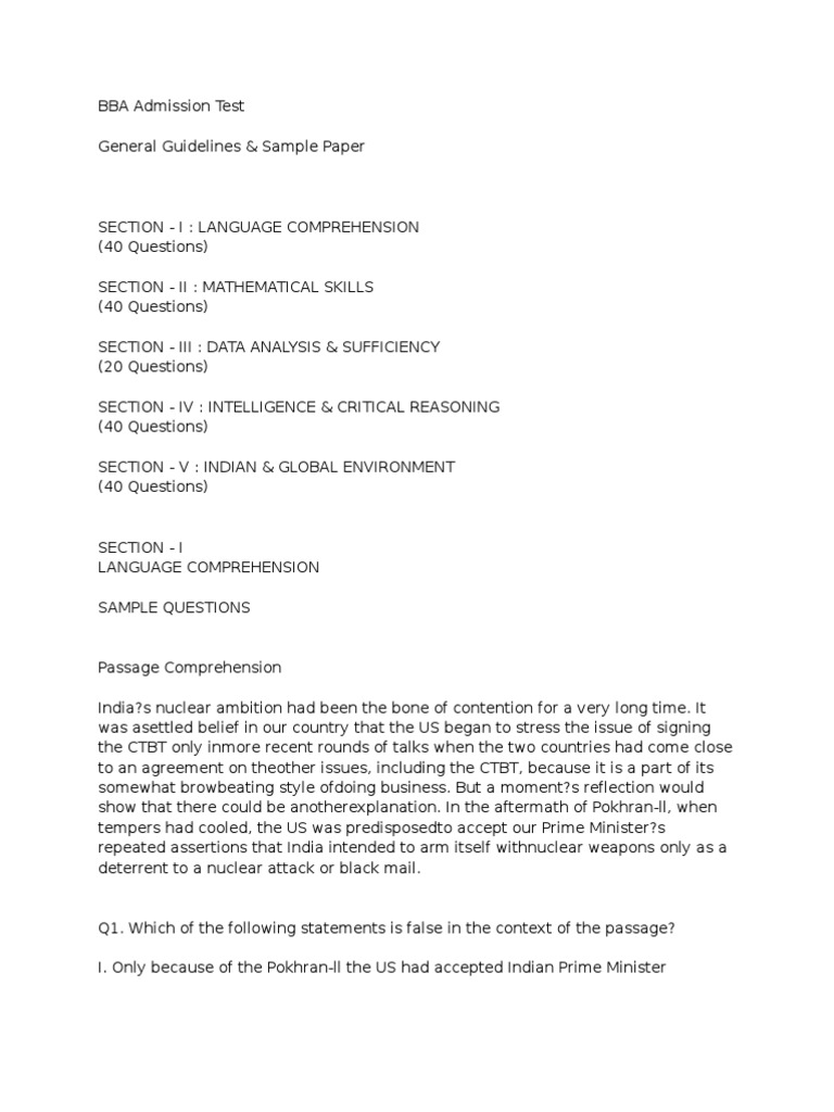 BBA Admission Test | PDF | Teaching Mathematics | Nature