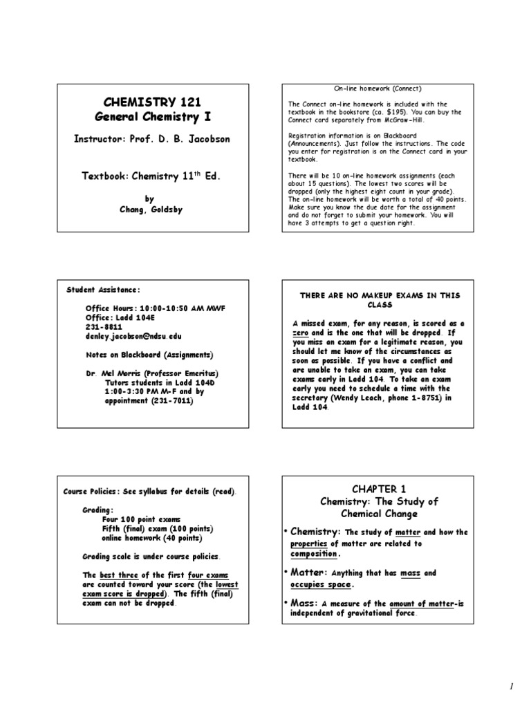 Chemistry 121 Syllabus Overview | PDF | Celsius | Chemical Elements