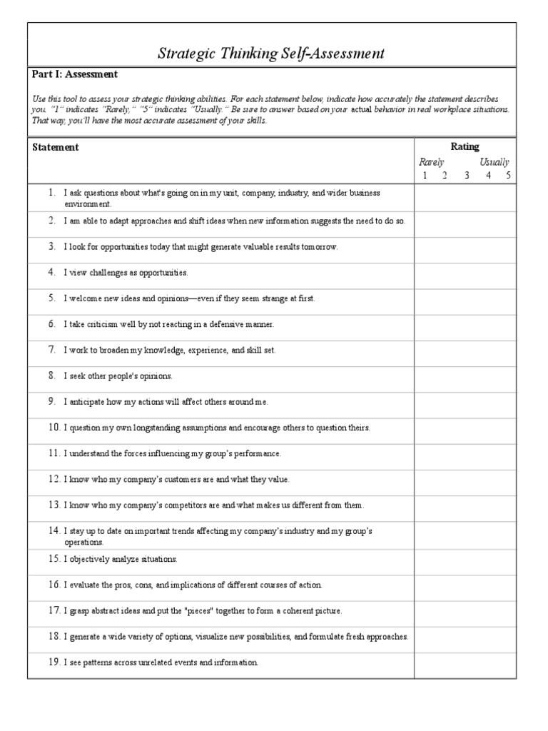 Strategic Thinking Self-Assessment | PDF | Educational Assessment | Thought