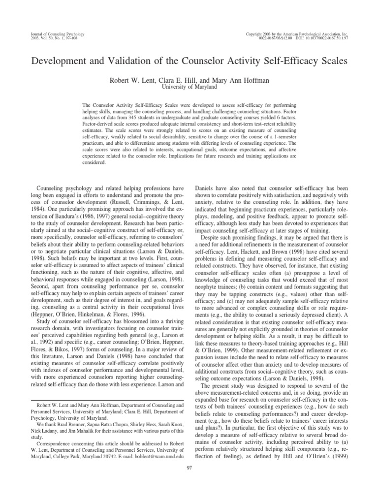 Couns Activity Self Efficacy Scale | Self Efficacy | Counseling Psychology