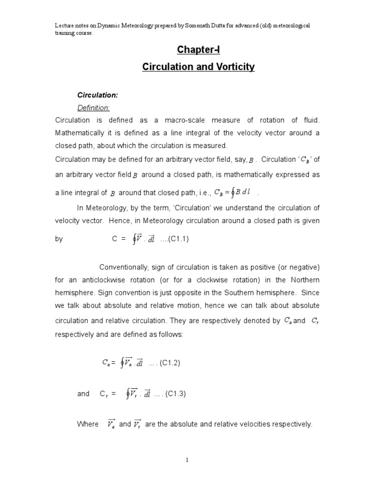 Chapter-I Circulation and Vorticity | PDF | Trough (Meteorology) | Cyclone