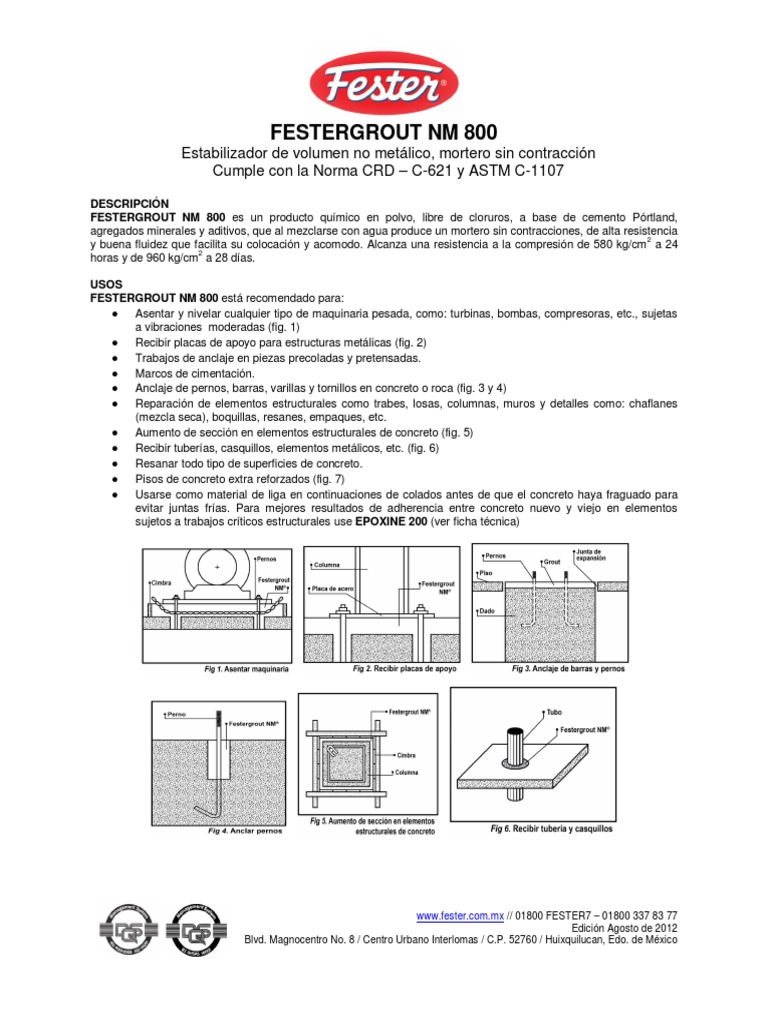 Festergrout NM 800 | PDF | Hormigón | Cemento