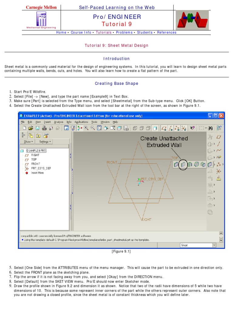 Pro Engineer Tutorial, Sheet Metal Design | PDF | Sheet Metal | Extrusion