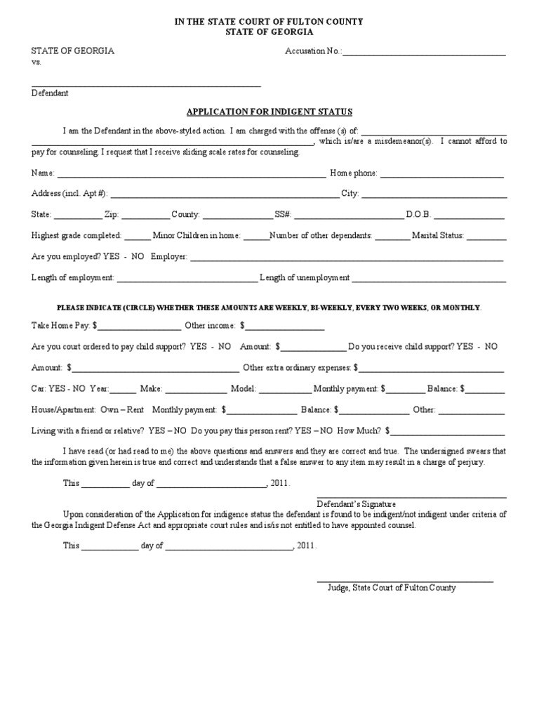 Application For Indigent Status | PDF