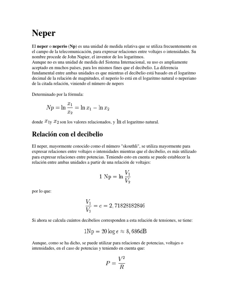 Unidad Neper: Definición y Uso | PDF | Ciencia y matemáticas