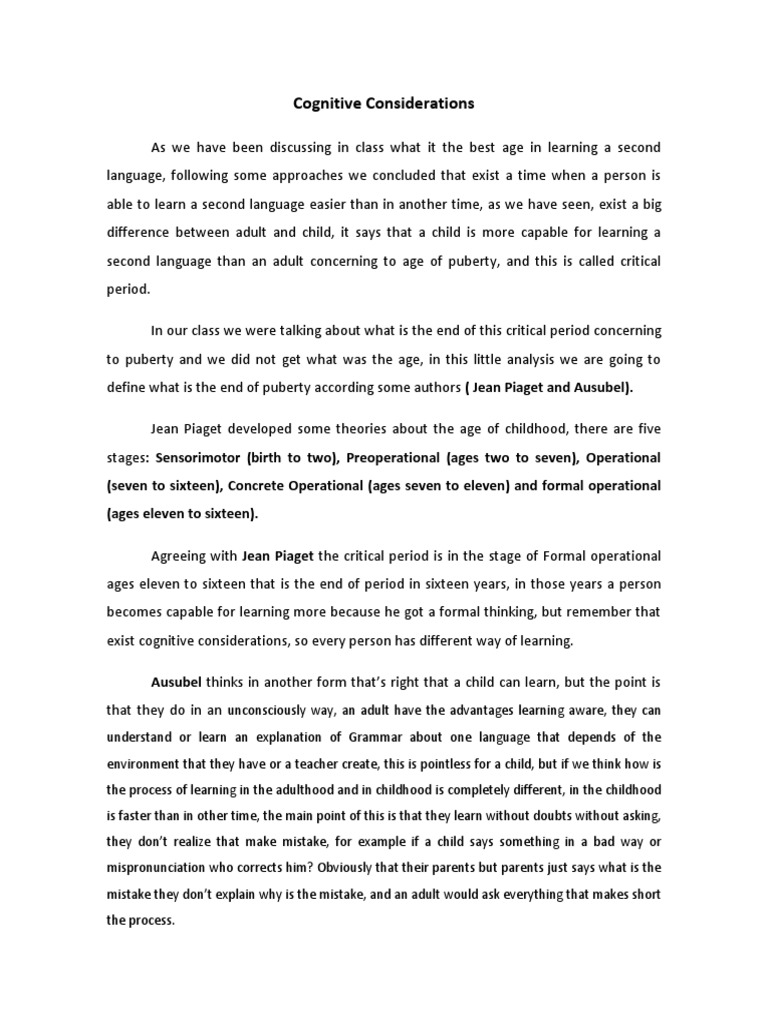 Cognitive Considerations ... | PDF | Second Language ...